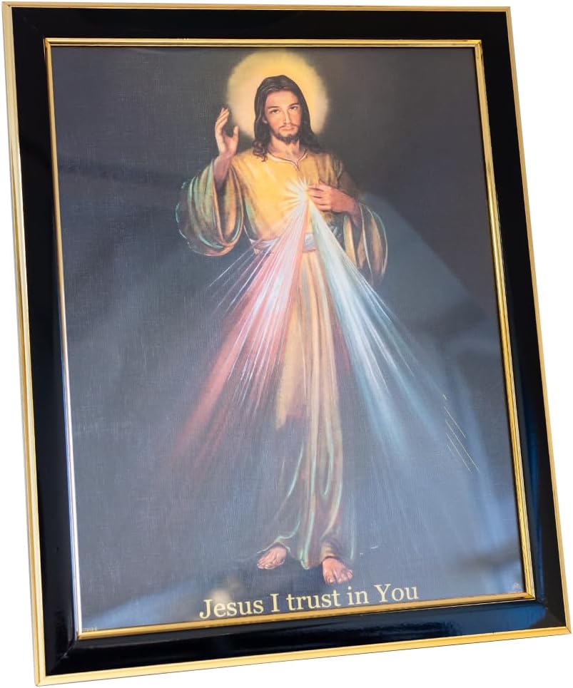 Amazon.com: Divine Mercy Framed Print | Black Frame with Gold-Tone ...