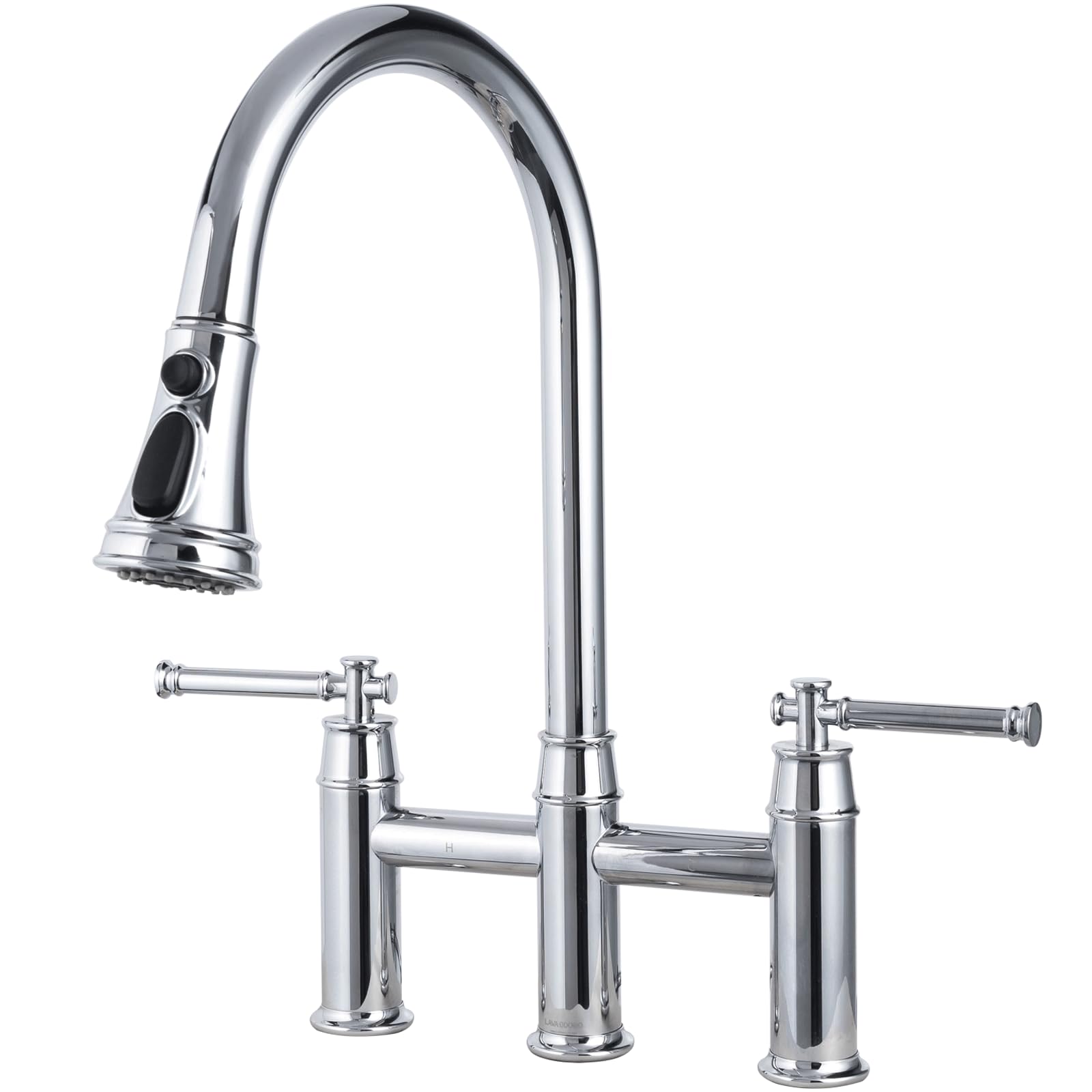 Chrome Bridge Kitchen Faucet with Pull Down Sprayer, Lava Odoro ...