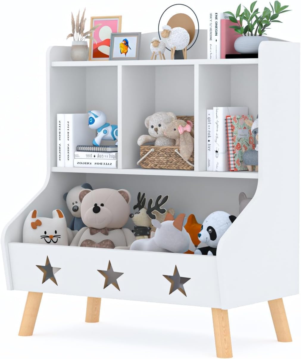 Huhote Kids Bookshelf and Toy Storage Organiser, Kids Bookcase with 3 ...