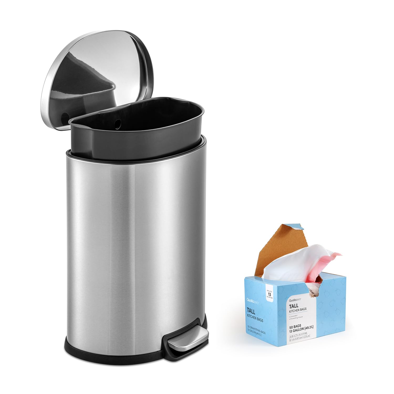 Semi Round Qualiazero 13 Gal/50l, Slim Shape, Stainless Steel Step-on ...
