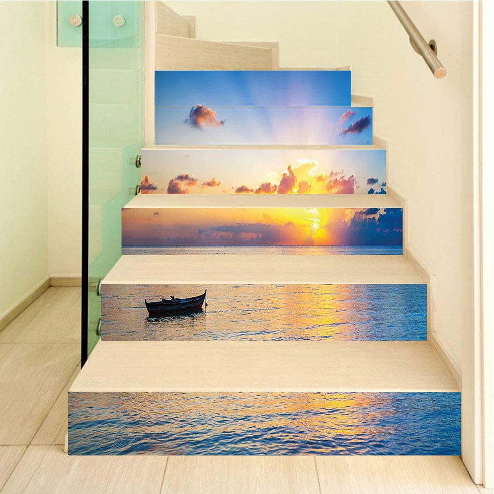 Buy Landscape 3D Stair Stickers Decals-6Pcs/Set,Sun Rising over Ocean ...