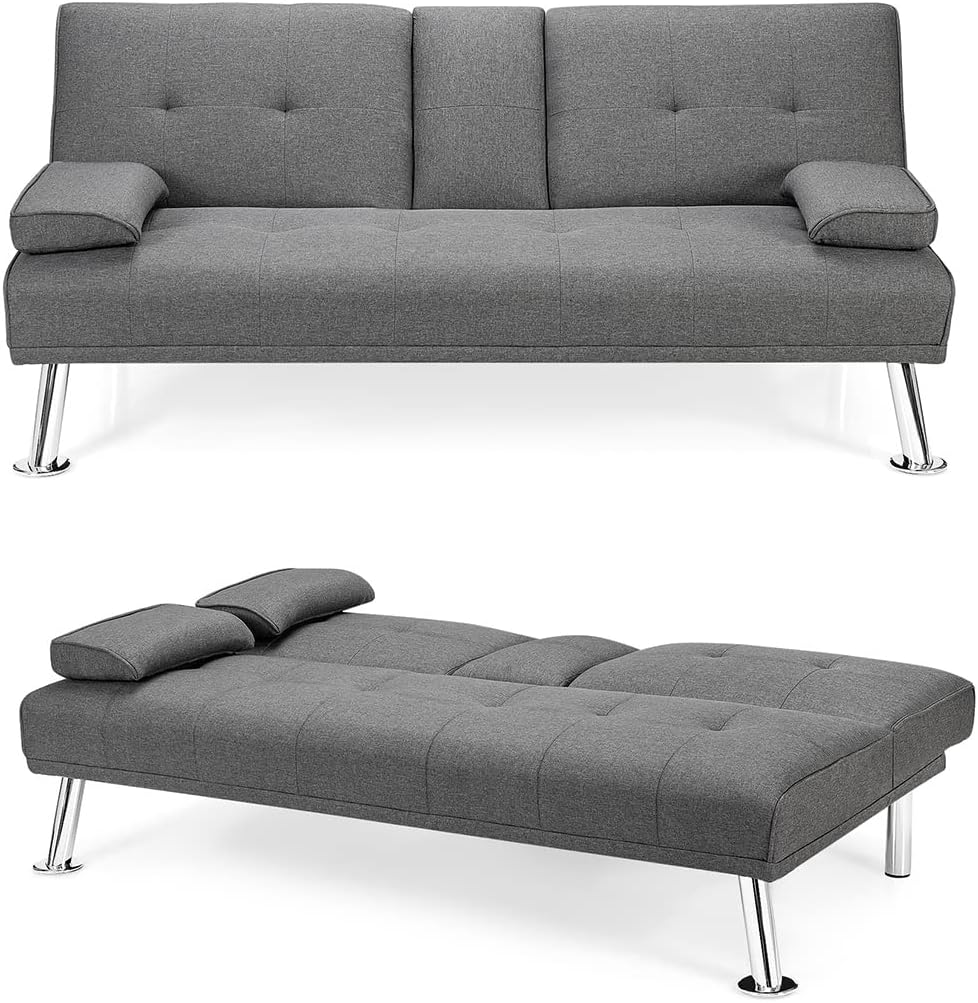 Amazon.com: KOMFOTT Upholstered Futon Sofa Bed, Linen Futon Sofa Couch ...