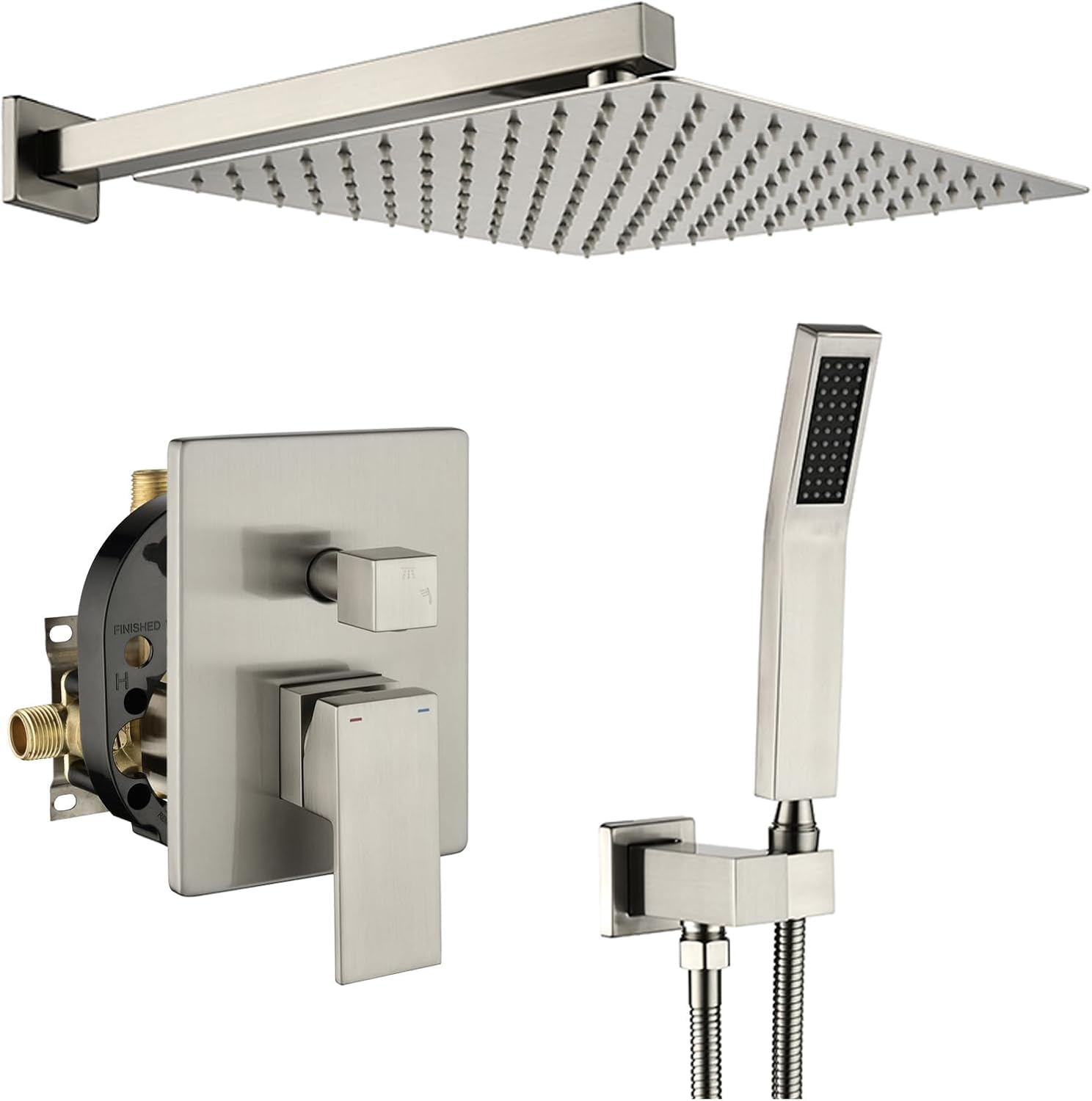 WELLFOR 12" Wall Mounted Shower Faucet Set Dual Head Shower Faucet ...