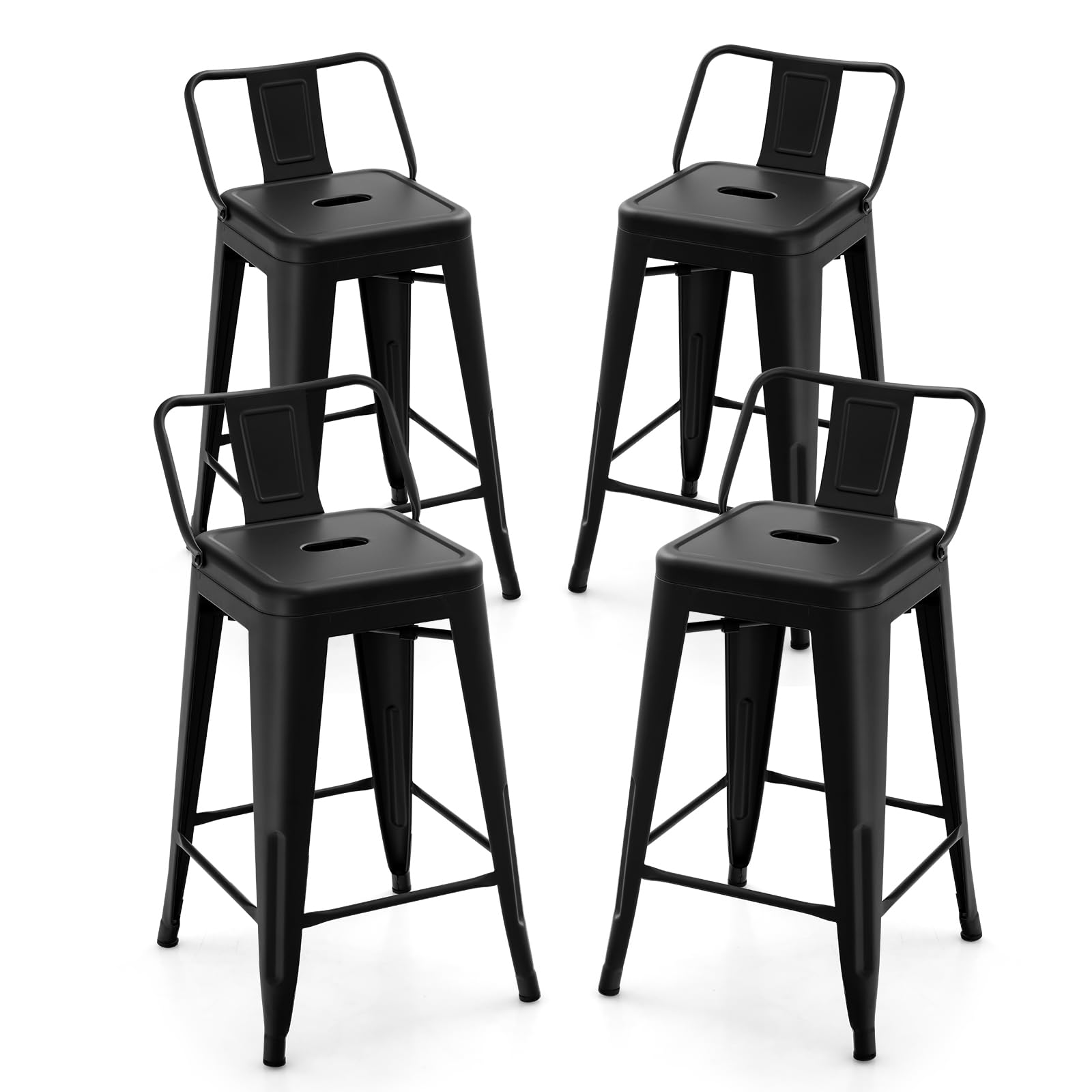 TANGZON Stackable Bar Stools Set of 4, Metal Bar Chairs with Backrest ...