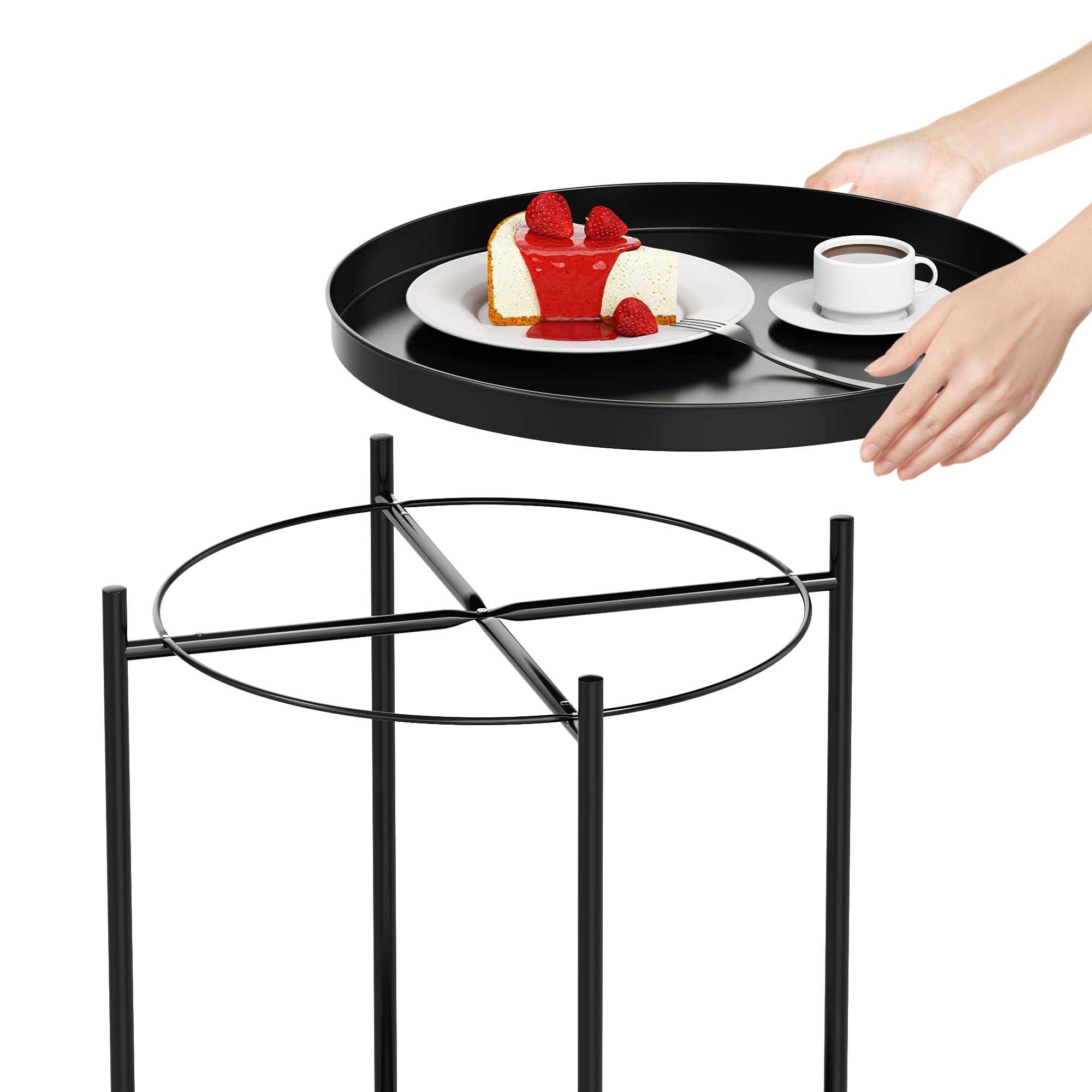 Ovicar Round Side Table - 2 Tiers End Table Metal Coffee Table Small ...