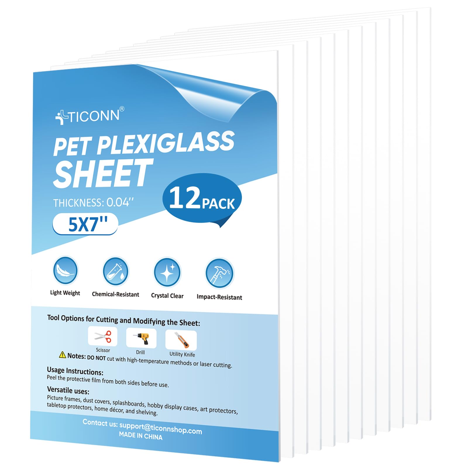 Snapklik.com : TICONN PET Plexiglass Sheets, 12 Pack Clear Plastic ...