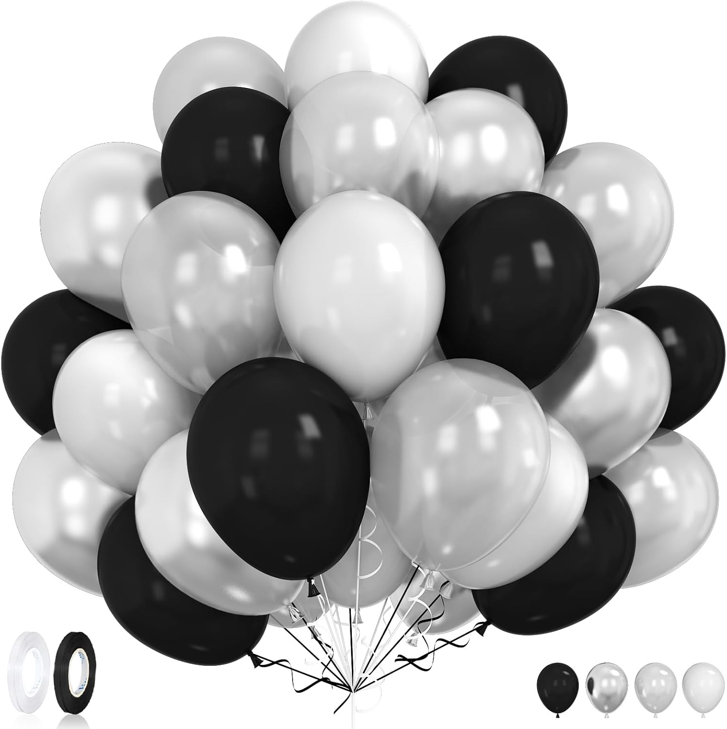 Amazon.com: Black and Silver Balloons, 60PCS 12 Inch Silver Black Grey ...