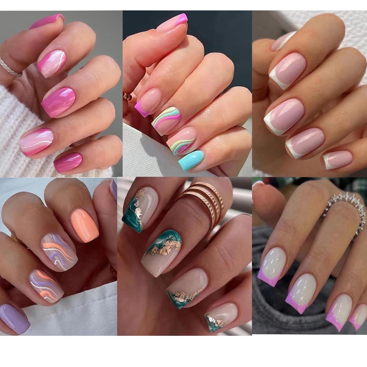 Amazon.com: 6 Packs (144 Pcs) Square Press on Nails Short Square Full ...