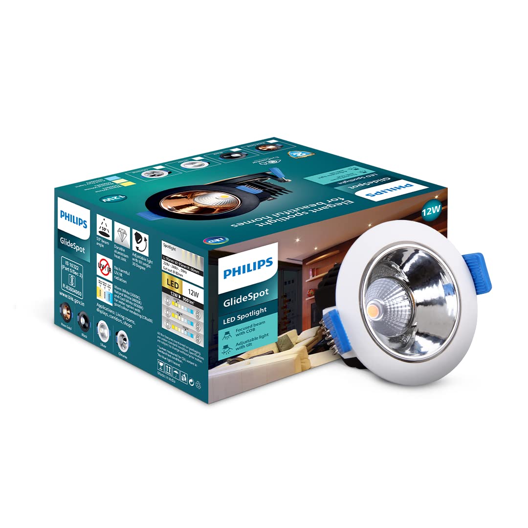 Buy PHILIPS 12 Watt Chrome Reflector LED Ceiling COB Round Spot Light ...