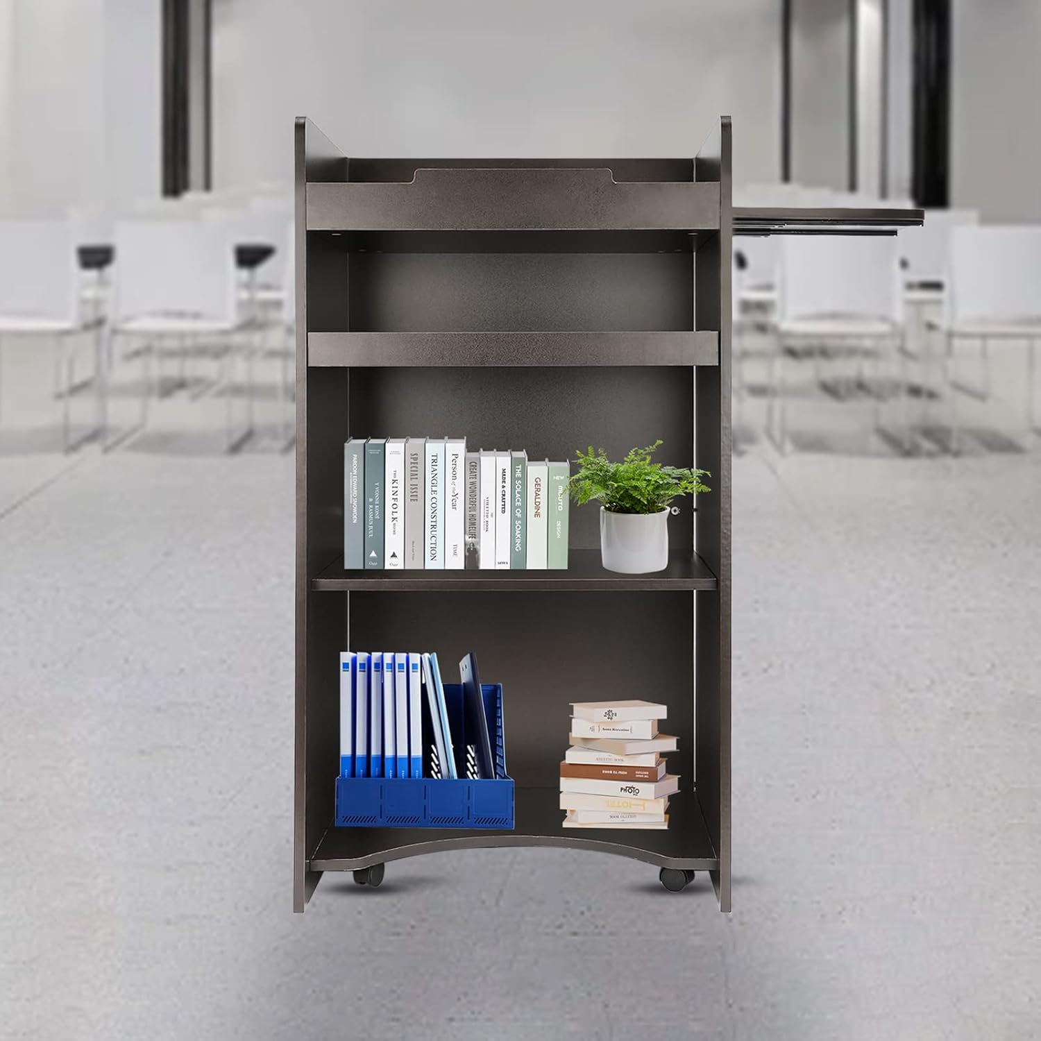 Lectern Podium Stand,Elegant Standing Podium with Storage Shelves ...