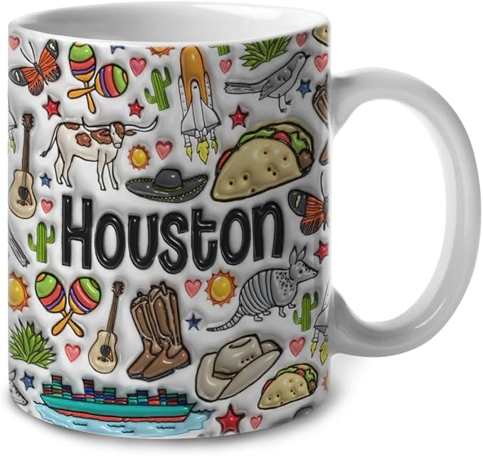 Amazon.com: Lotacy Houston Symbols Colorful 2D Ceramic Coffee Mug With ...