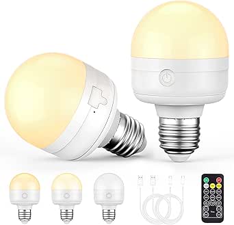 SCOPOW 2PC Rechargeable Battery Operated Light Bulb with Remote,350LM ...