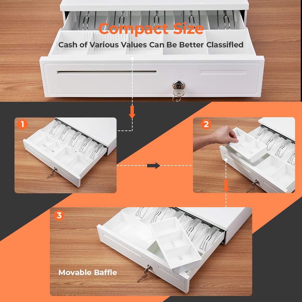 Snapklik.com : MUNBYN White Cash Drawer, 16" Heavy Duty Cash Register ...