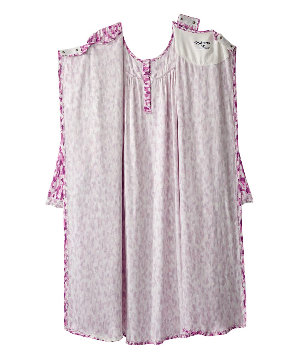 Women’s Open Back Adaptive Lace Trim Nightgown - Long Sleeve Flannel ...