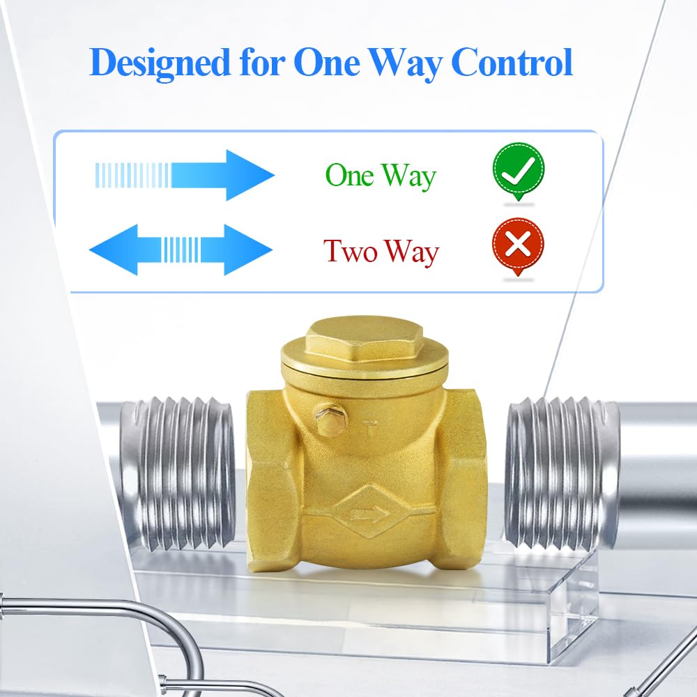 Snapklik.com : WiseWater 2 Pack 3/4" Brass Swing Check Valve, In-line ...