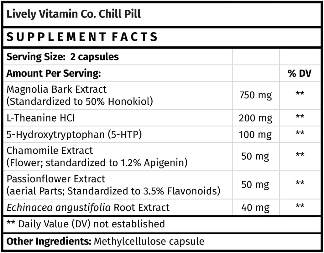 LIVELY VITAMIN CO. Chill Pill – Relax – Relájese – Sueño – Calma ...