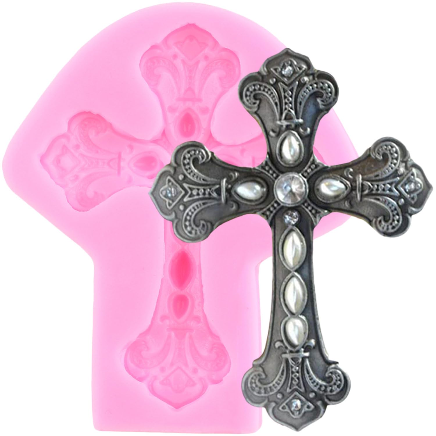 Amazon.com: YIHUOMOLDS Baptism Cross Cake Silicone Mold Cross Fondant ...