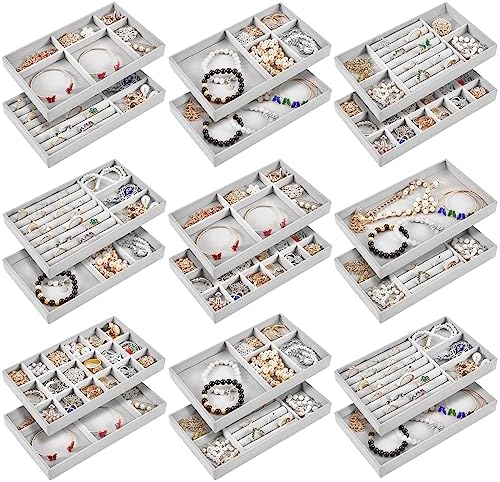 Amazon.com: Junkin 18 Pcs Velvet Jewelry Tray, Stackable Jewelry ...