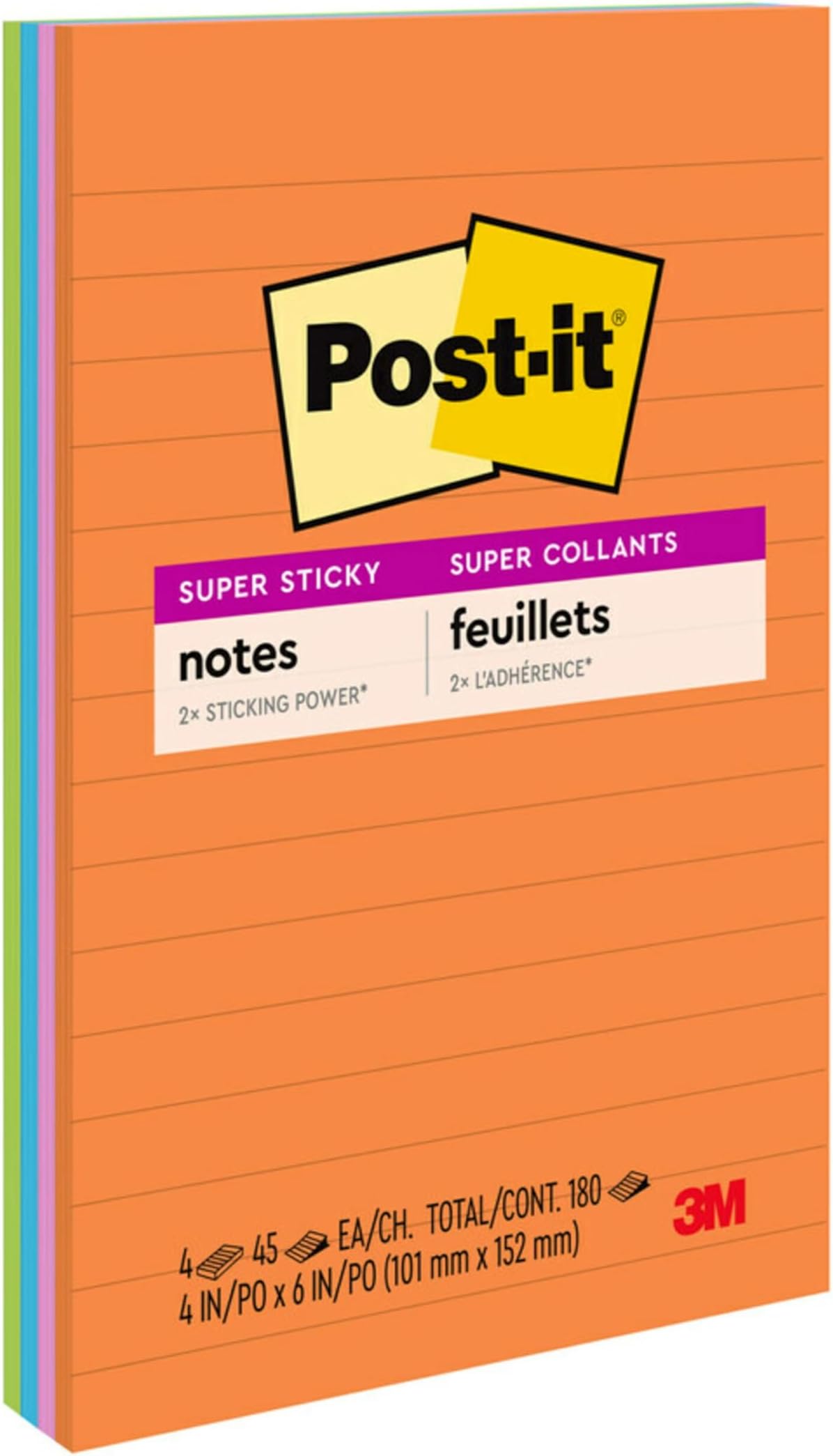 Post-it Notas super adesivas com linhas, 4 blocos de notas adesivas, 10 ...