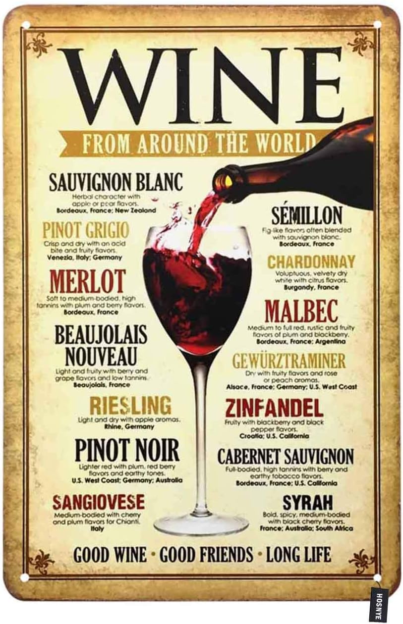Amazon.com: HOSNYE Wine from Around The World Tin Sign Vintage Poster ...
