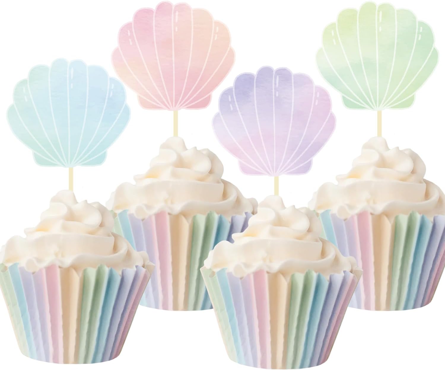 Amazon.com: 24 Pieces Seashell Cupcake Toppers Under the Sea Mermaid ...