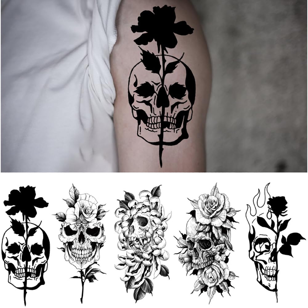 Skull And Roses Shoulder Tattoo