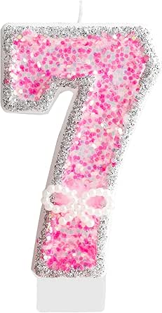 Amazon.com: Pink Number 7 Birthday Candles, Girls Glitter Number ...