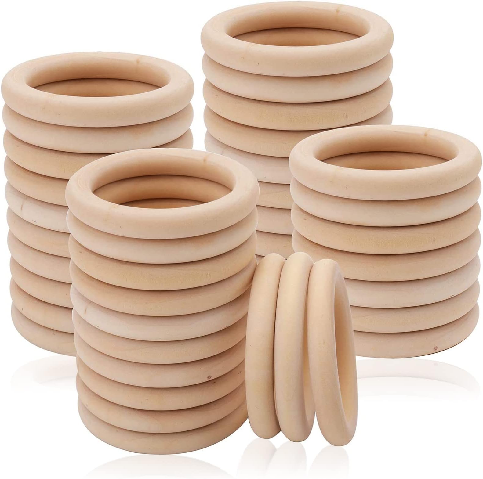 Amazon.com: ZIQI 80 PCS Wooden Rings for Crafts, Natural Unfinished Solid Wood Rings Smooth Wood ...