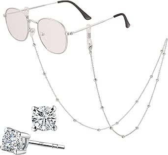 Amazon.com: hoduar Eyeglass Chain for Women - 925 Sterling Silver Earrings, Eyeglass Necklace ...