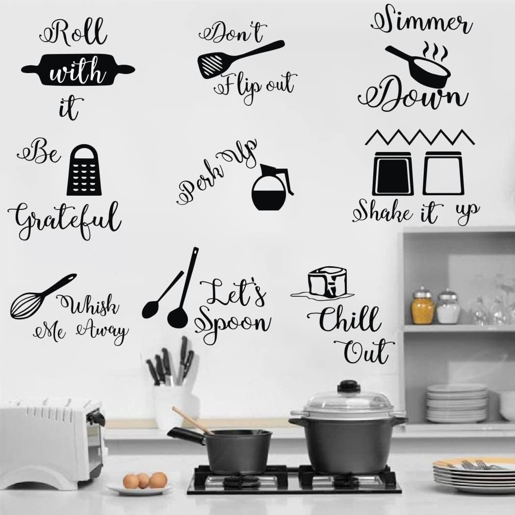 Kitchen Quotes Wall Decal, Roll It Let’s Spoon Sticker, Black Cooking ...