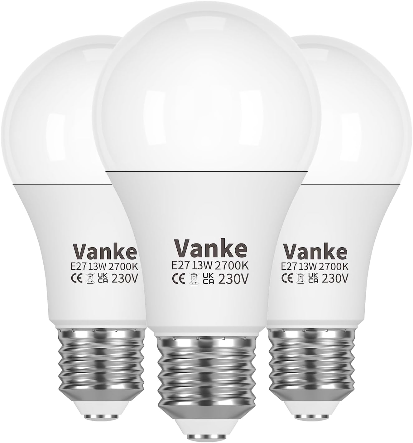 Vanke E27 Screw LED Bulb 100W Equivalent, Warm White 2700K Yellow Light ...