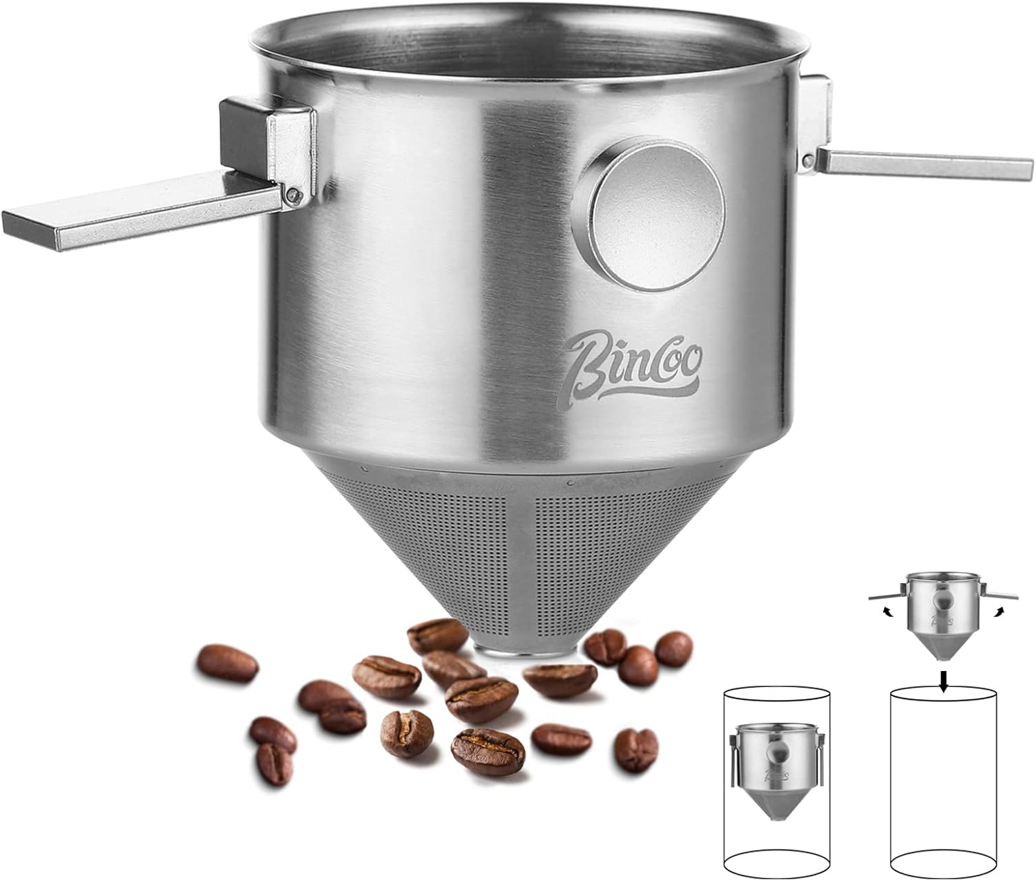 Amazon.com: Bincoo Pour Over Coffee Dripper, Portable Stainless Steel ...