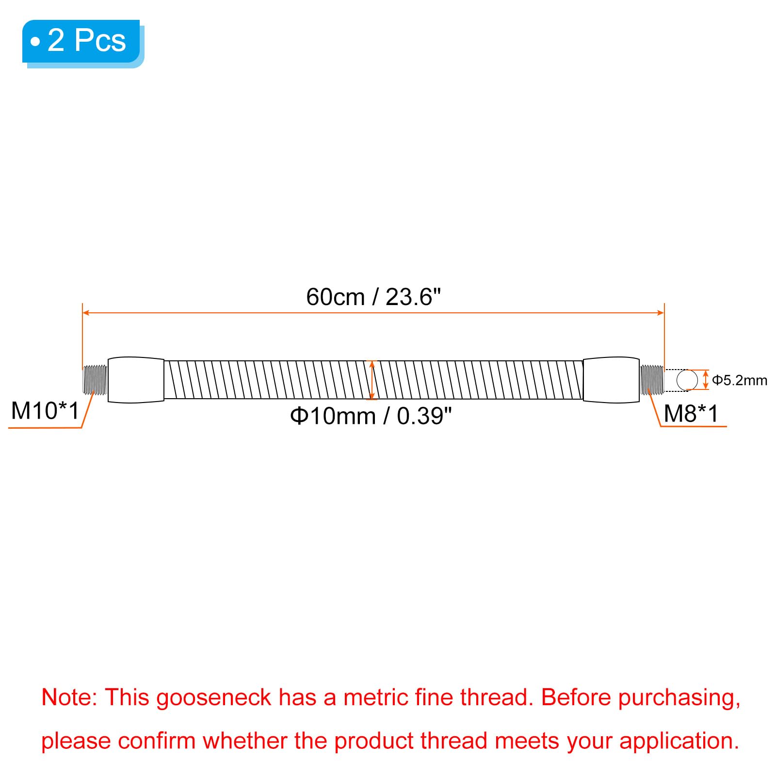 PATIKIL 23.6″ Universal Gooseneck Hose, 2Pcs M10 to M8 Fine Thread ...