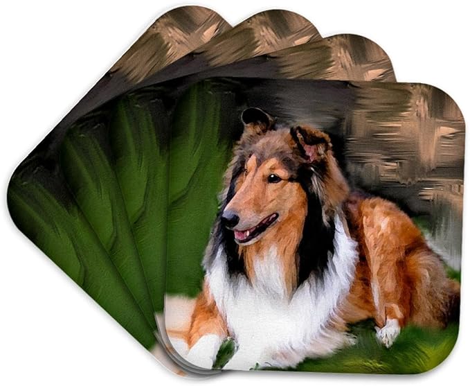 Amazon.com | 3dRose Rough Collie Set of 4 Coasters - Cork: Coasters