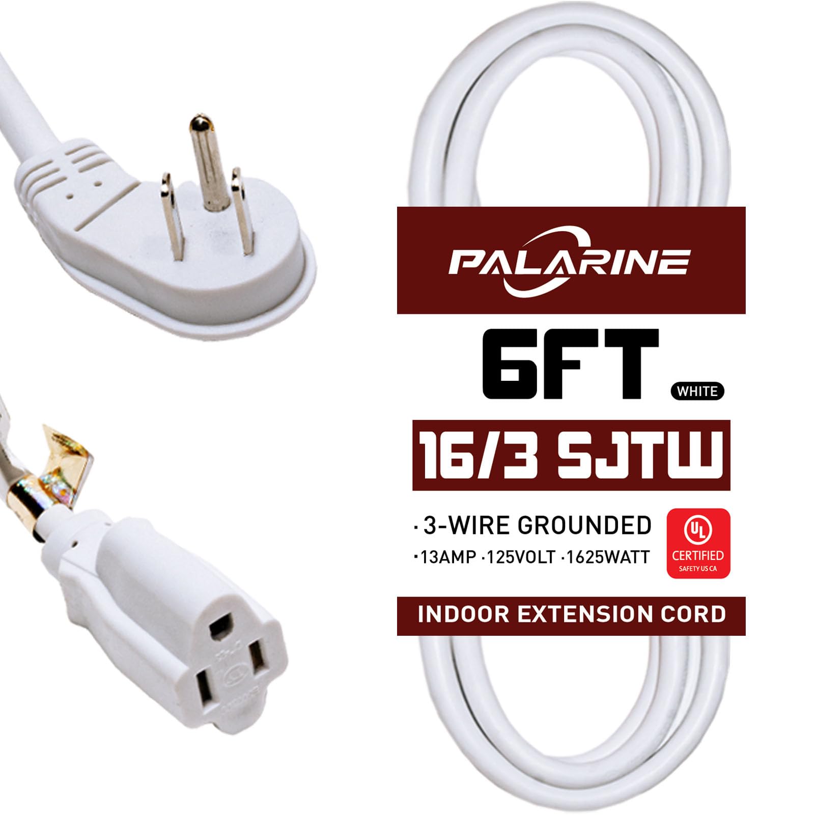 Amazon.com: PALARINE Indoor Flat Plug White Extension Cord 6ft, UL ...