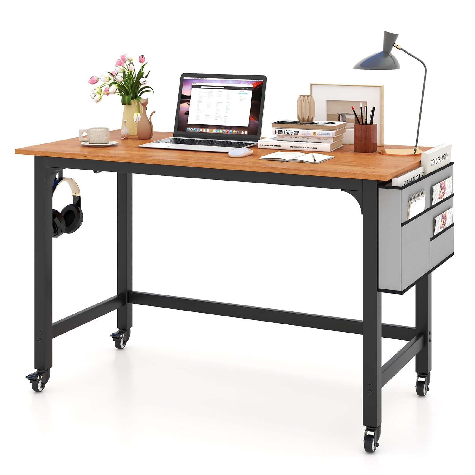 COSTWAY Rolling Computer Desk, 120cm Mobile Study Table Writing ...