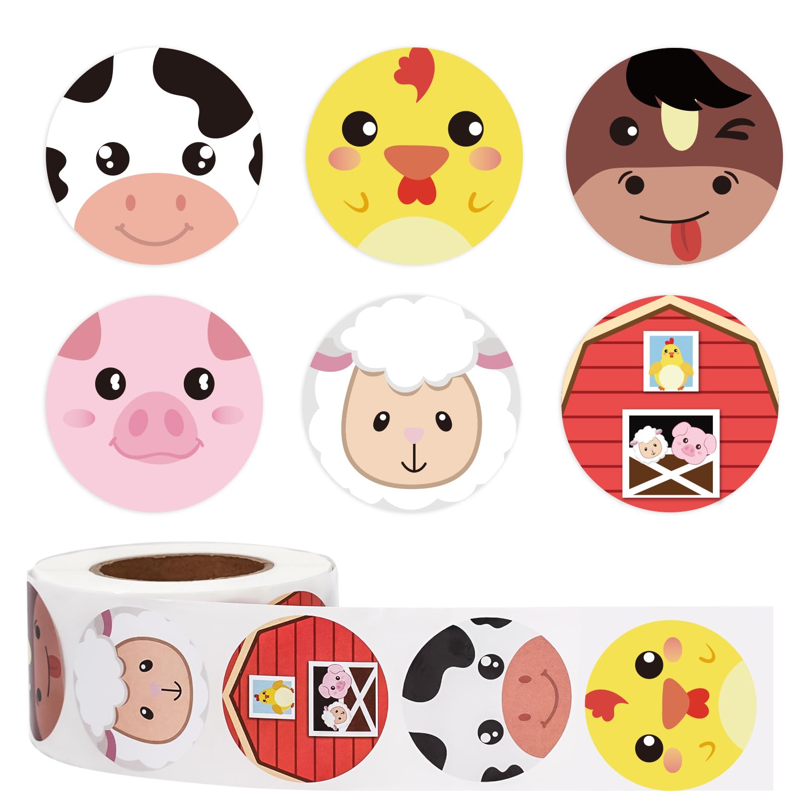 Amazon.com: Whaline 500Pcs Farm Animal Stickers Colorful Animal Face ...