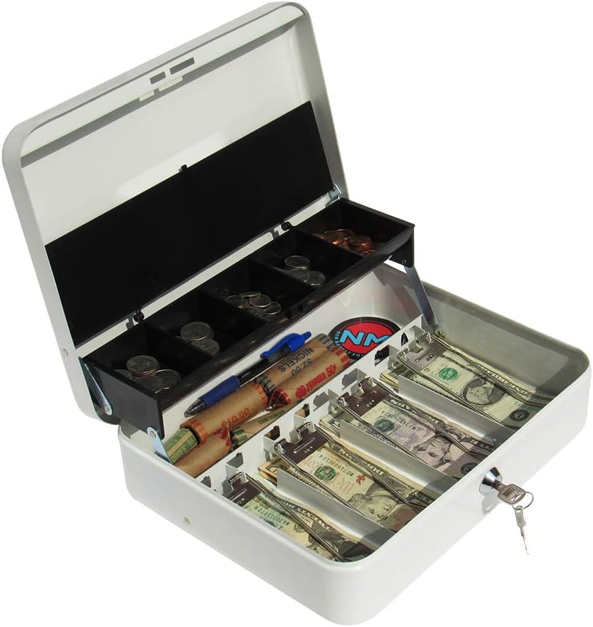 Amazon.com : Cash Box with Money Tray | Petty Cash Lock Box | Includes ...