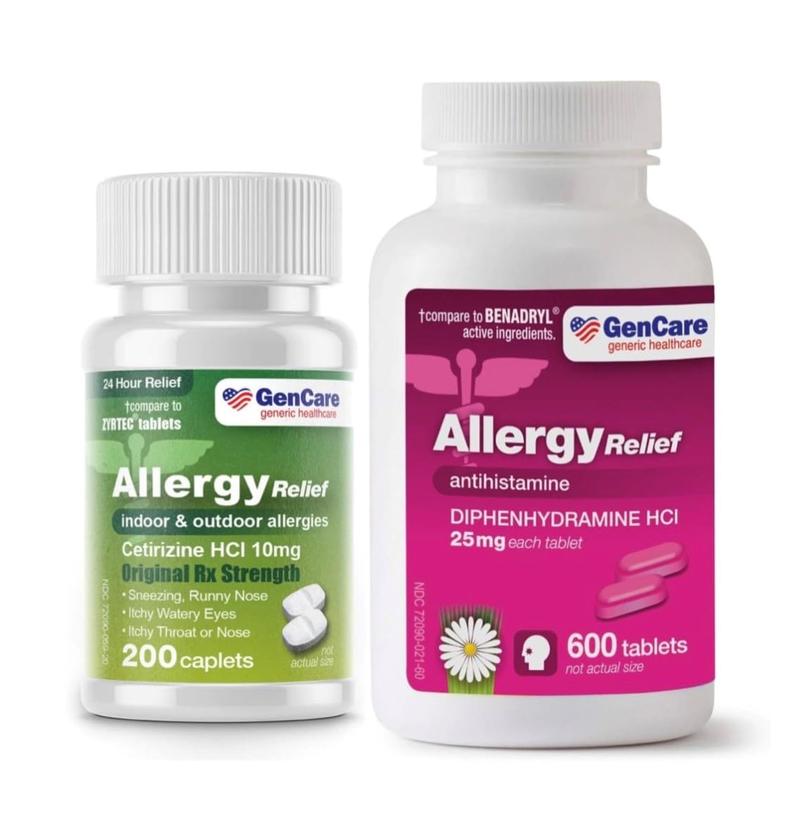 Amazon.com: GenCare Allergy Relief Bundle: Cetirizine HCL 10mg (200 ...