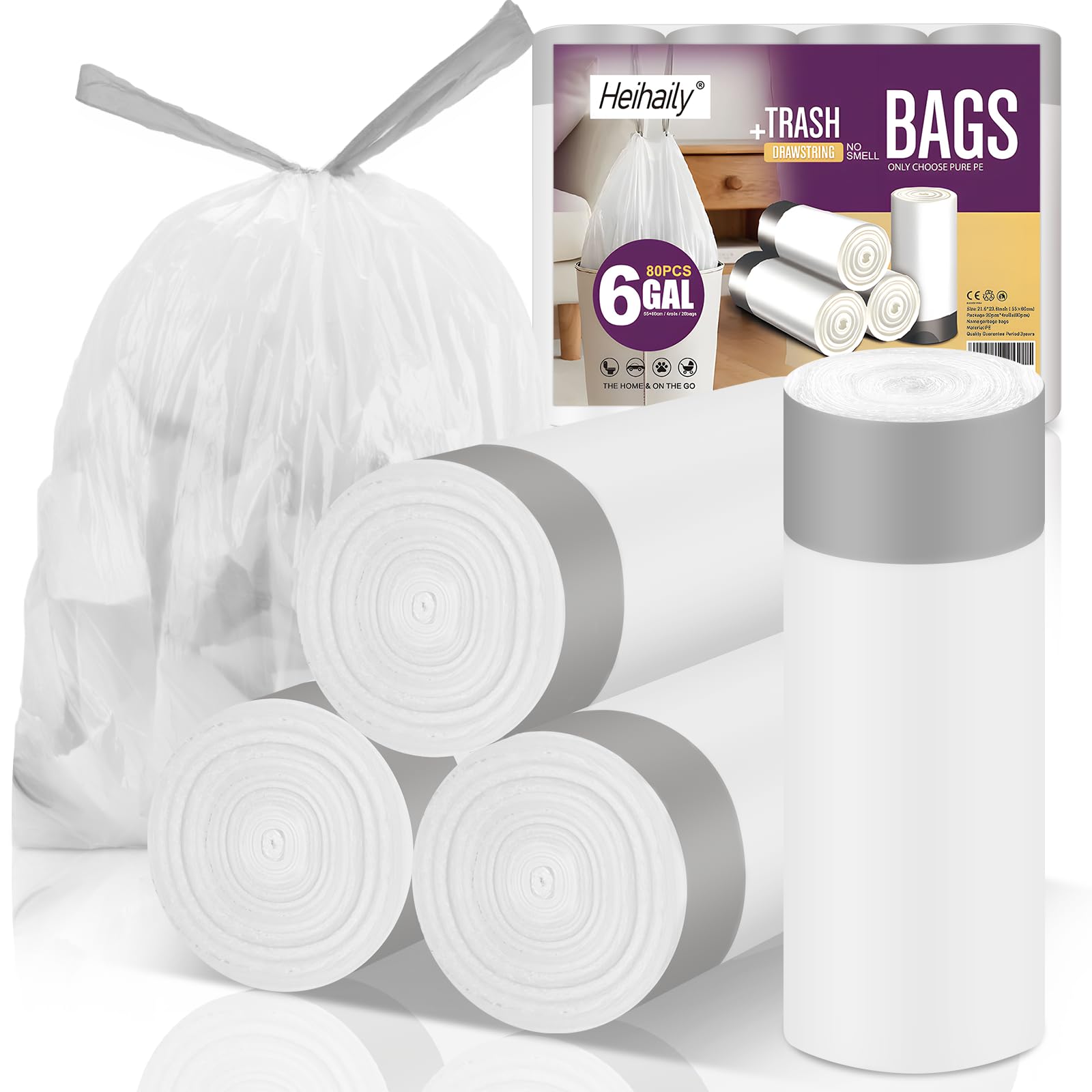 Amazon.com: 6-Gallon Trash Bags Drawstring Kitchen-Garbage-Bag ...