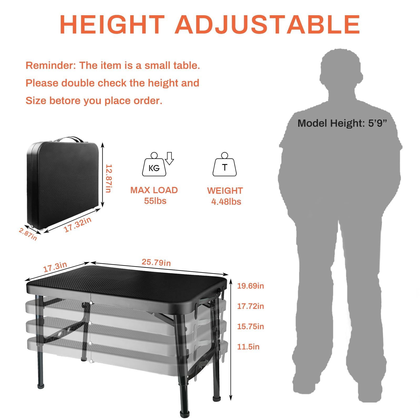 Snapklik.com : Boreeman Camp Table, Beach Height Adjustable Small ...