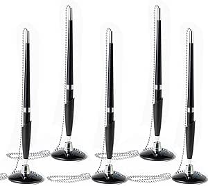 NAUZE 5 Pieces Counter Pen Black Reception Pen Desk Set On Chain With ...