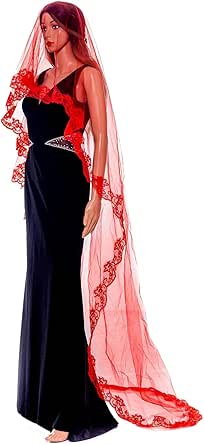 Amazon.com: Acenail Black Veil Long Lace Red Wedding Brides Veils ...