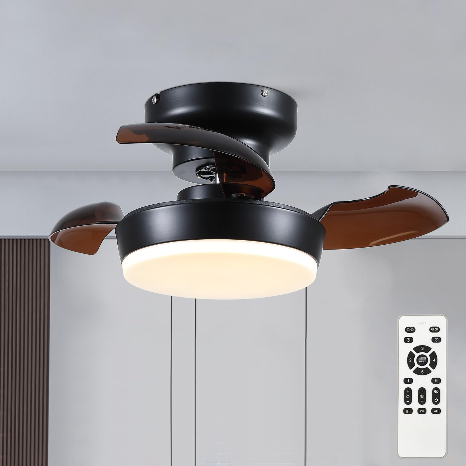 MADSHNE 24" Modern Retractable Ceiling Fan with Light and Remote,Low ...
