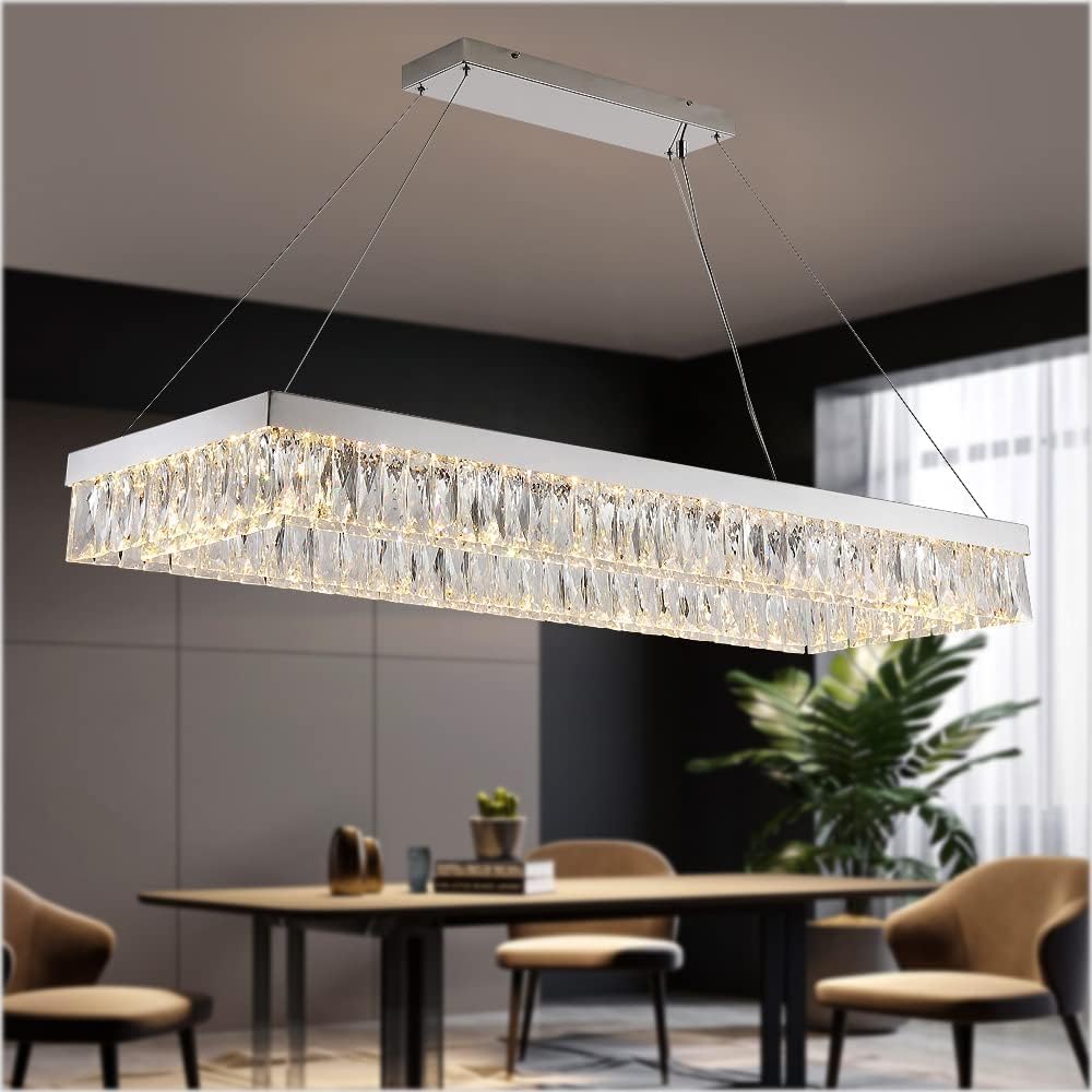 DSRJ Rectangle Crystal Chandelier for Dining Room Chrome Led Light ...