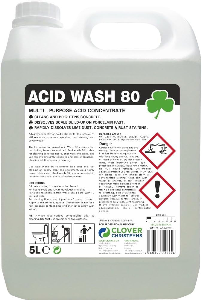 Acid Wash 80, Multi-Purpose Concentrated Acid Cleaner, 5L, Professional ...