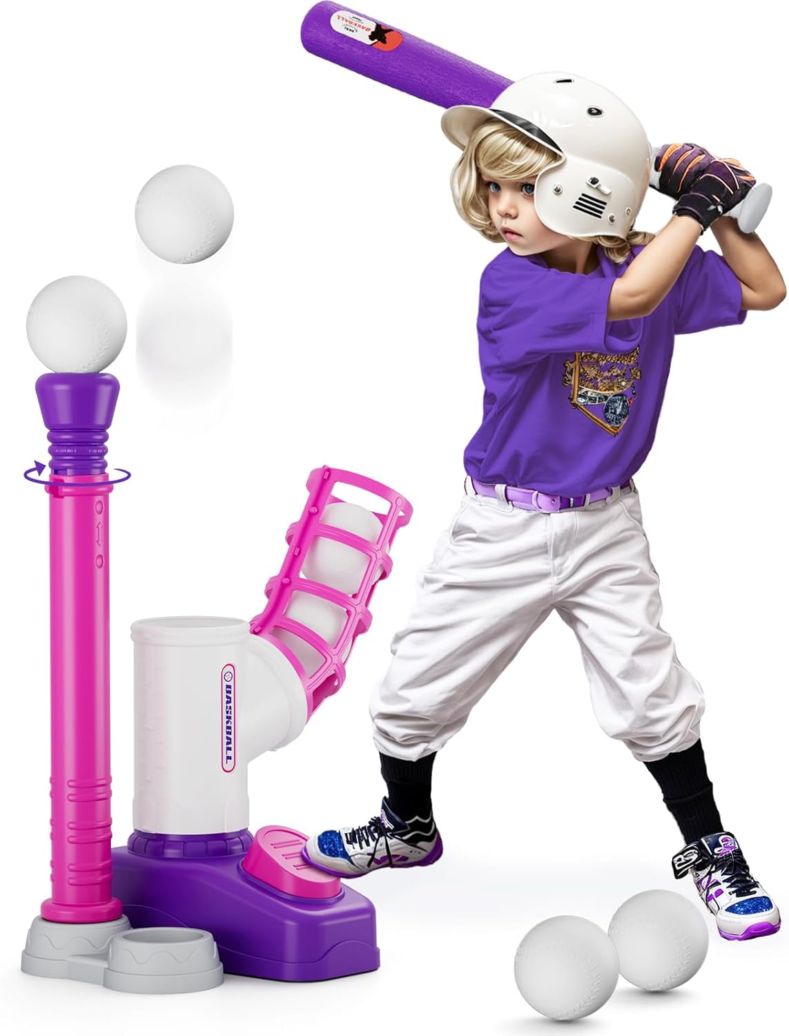 Amazon.com: HYES T Ball Sets for Kids 3-5, Tee Ball Set with Step on ...
