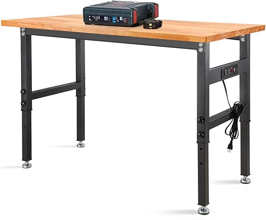 48" Adjustable Workbench, Rubber Wood Top Heavy-Duty Workstation, 2000 ...
