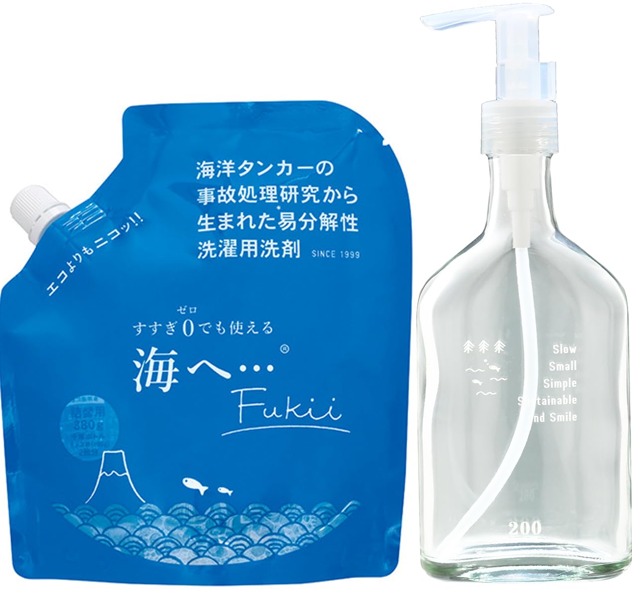 Amazon | 【スターターセット】海へ…Fukki (詰め替えパック380g・専用空容器ポンプ式200g用ガラス) 易分解性洗剤 中性洗剤 すすぎ不要 節水 節電 環境保護 TV放映 ...