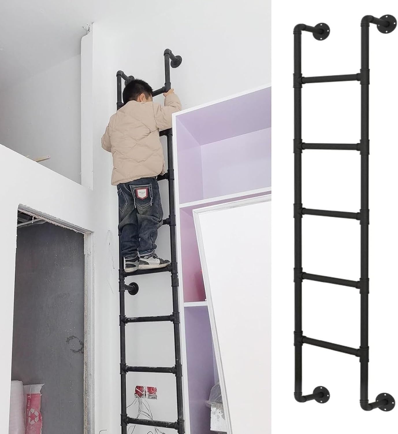 3.3ft-8ft Basement Egress Ladder, Loft Bed Ladder Wall Mounted ...